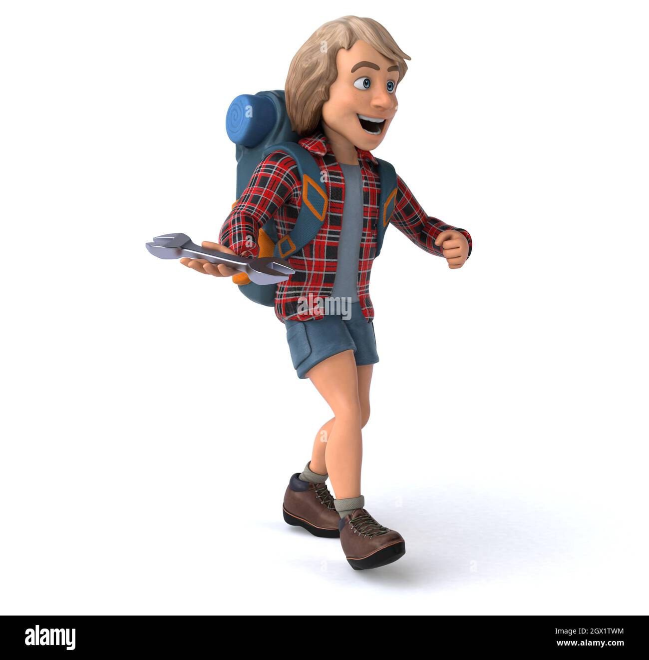 Fun backpacker cartoon guy Stock Photo - Alamy