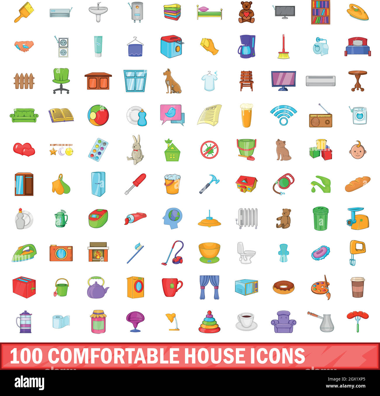 100 comfortable house icons set, cartoon style Stock Vector Image & Art ...