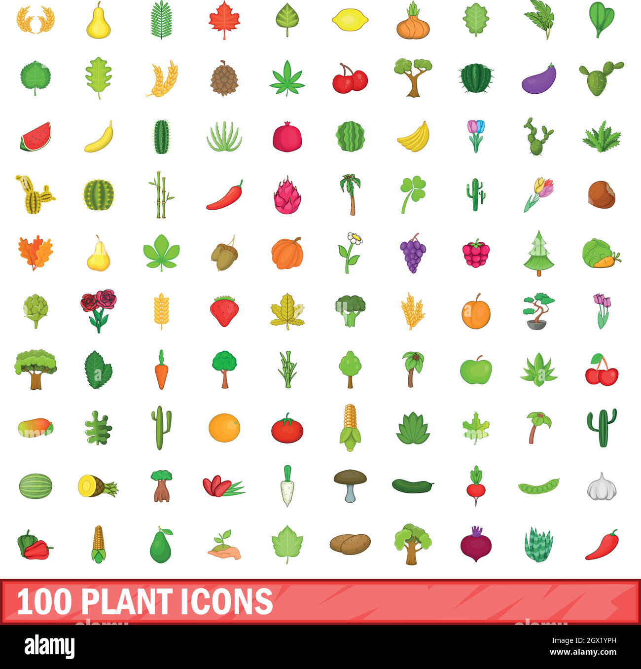 100 plant icons set, cartoon style Stock Vector Image & Art - Alamy