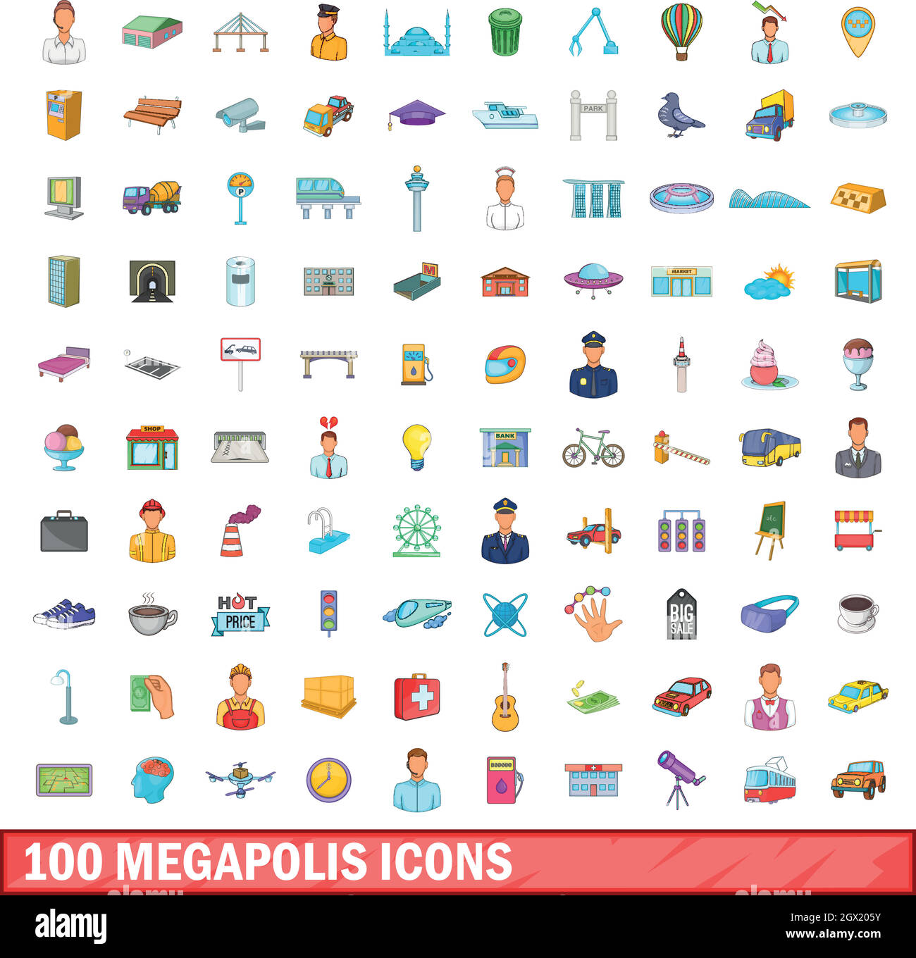 100 megapolis icons set, cartoon style Stock Vector Image & Art - Alamy