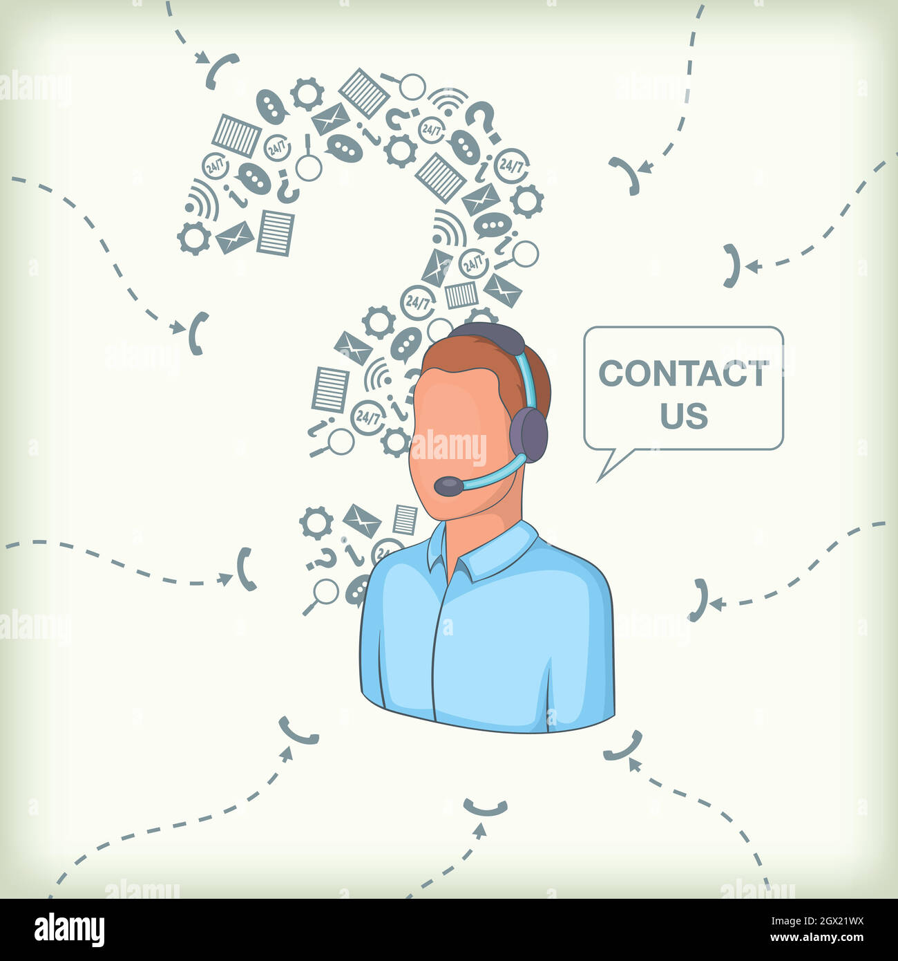 Call center concept question man, cartoon style Stock Vector Image ...