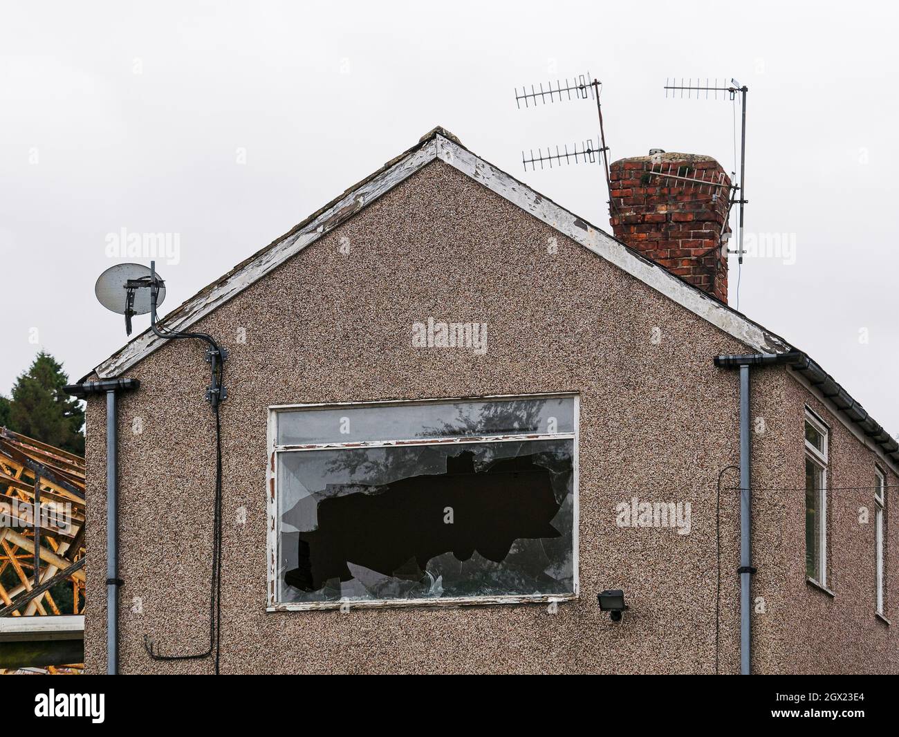 Derelict house with broken window, UK Stock Photo - Alamy