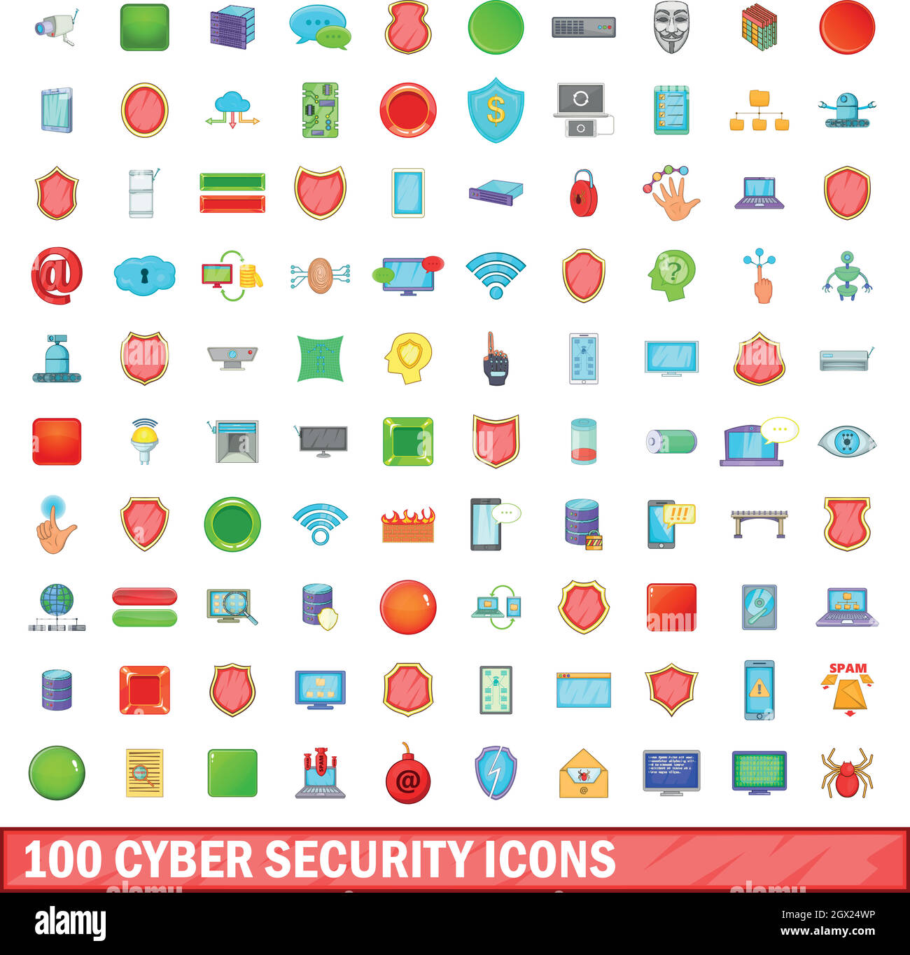 100 cyber security icons set, cartoon style Stock Vector Image & Art ...