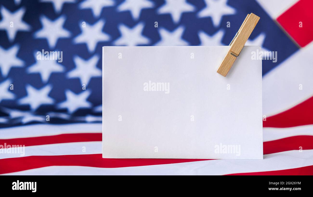 American flag with empty paper note copy space. Flag of the united ...