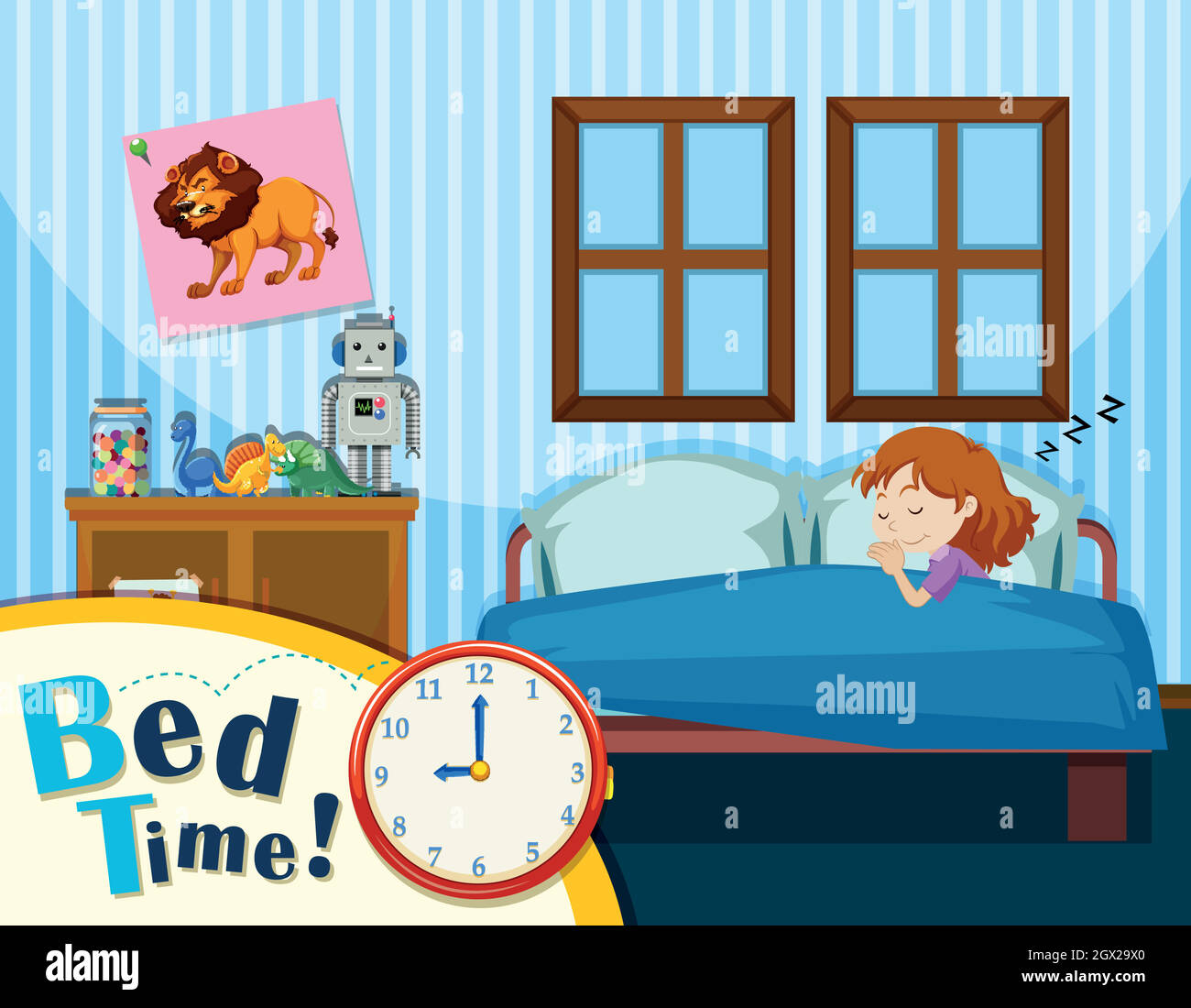 A young girl sleeping in blue bedroom Stock Vector Image & Art - Alamy