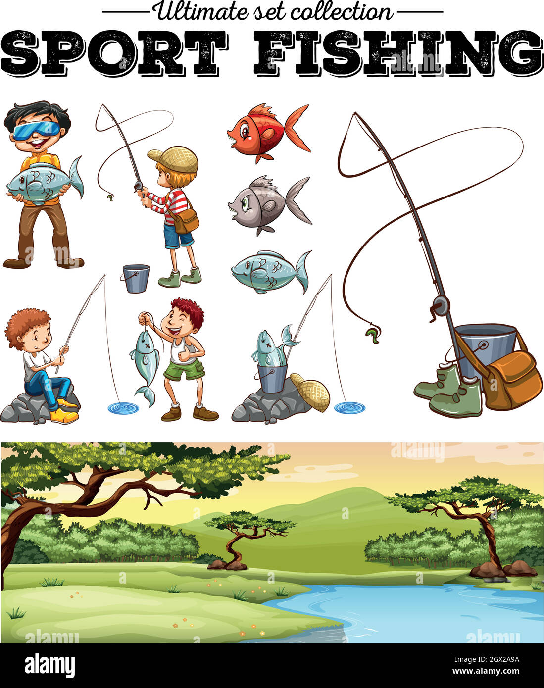 People fishing and river scene Stock Vector Image & Art - Alamy