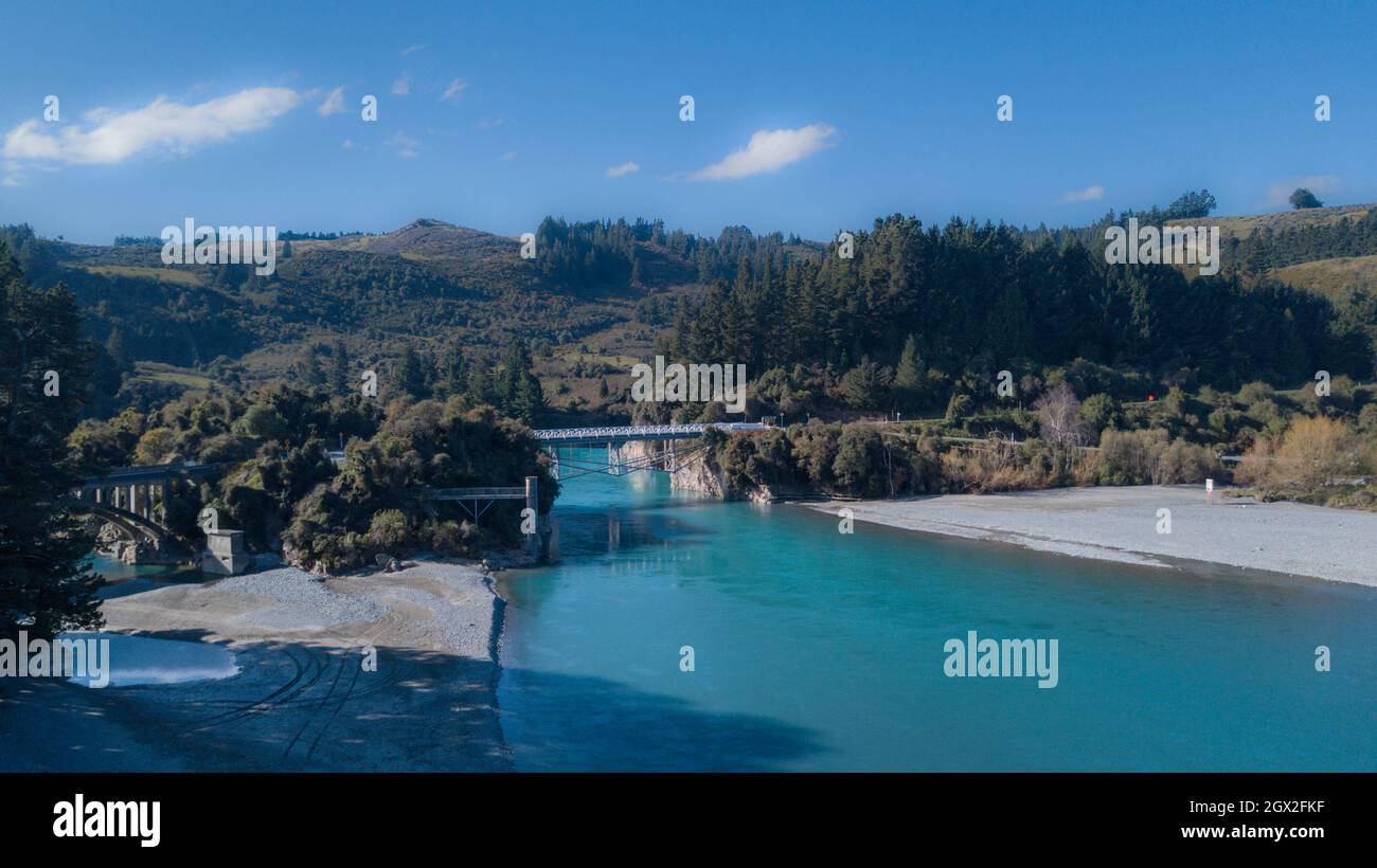 Aerial View Of Beautiful Blue Stream In Rakaia Gorge,new Zealand Stock ...