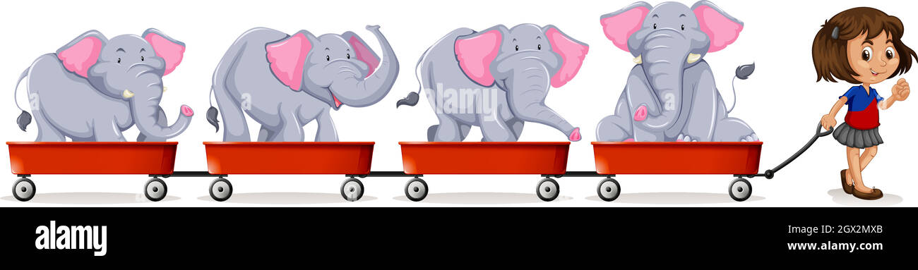 Little girl pulling carts loaded with elephant Stock Vector Image & Art ...