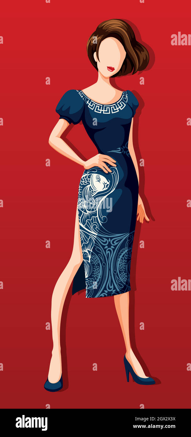 Female model wearing blue dress Stock Vector Image & Art - Alamy
