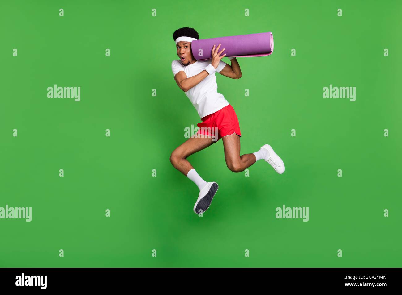 Full length photo of excited funny dark skin guy dressed sport outfit ...