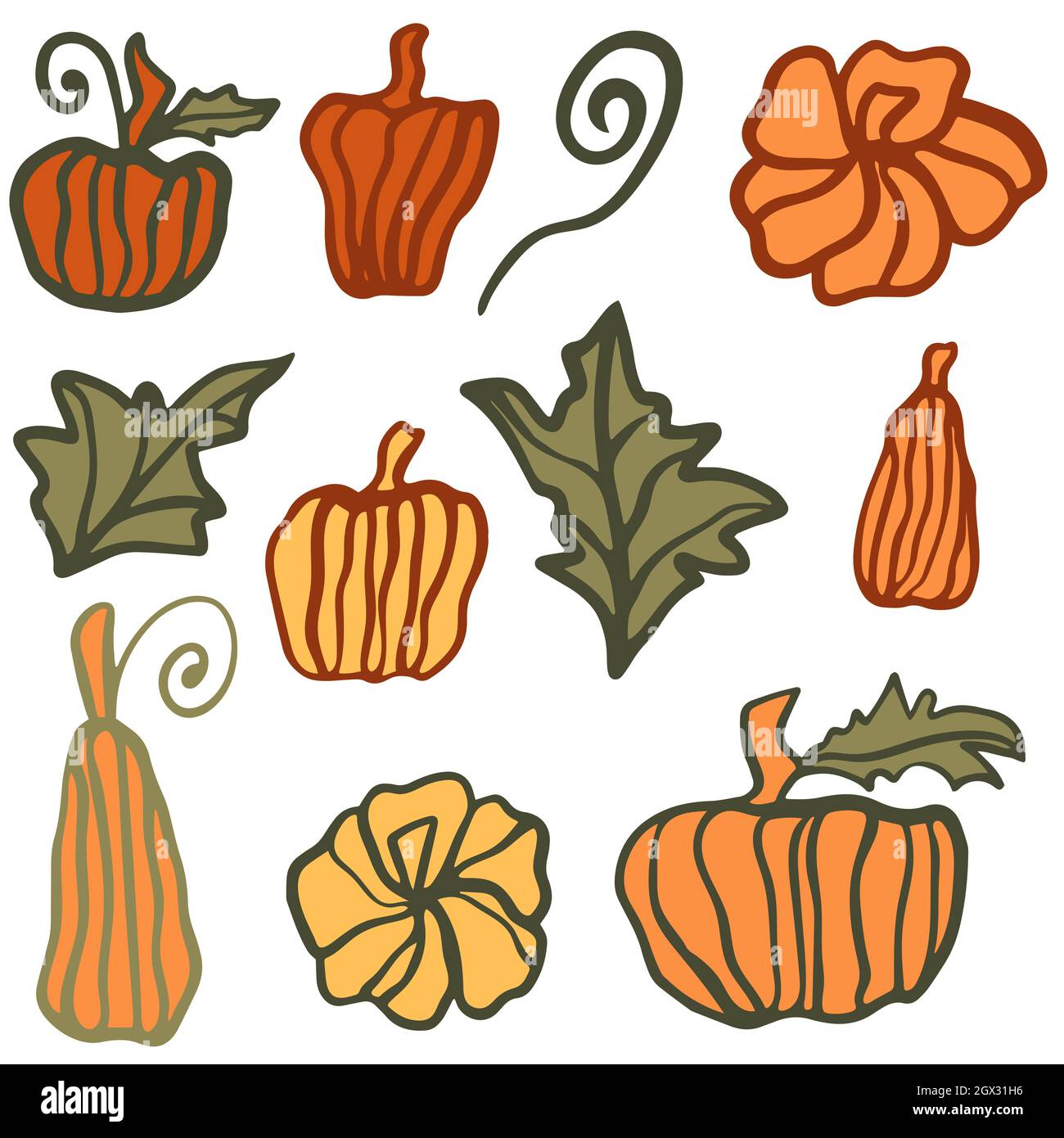 Set of different pumpkins freehand drawing vector illustration Stock ...