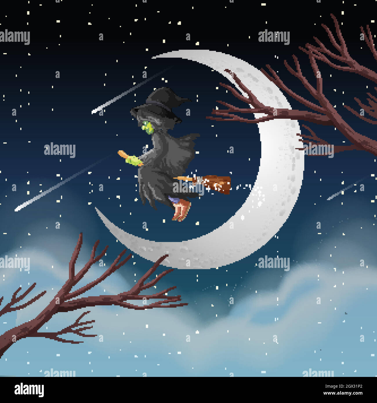 Cartoon witch riding broomstick hi-res stock photography and images - Alamy