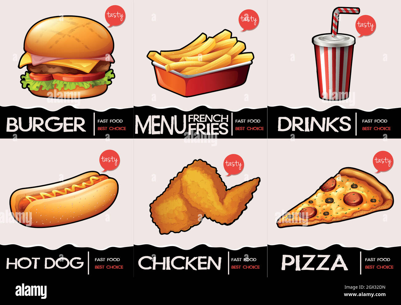 Different types of fastfood on menu Stock Vector Image & Art - Alamy