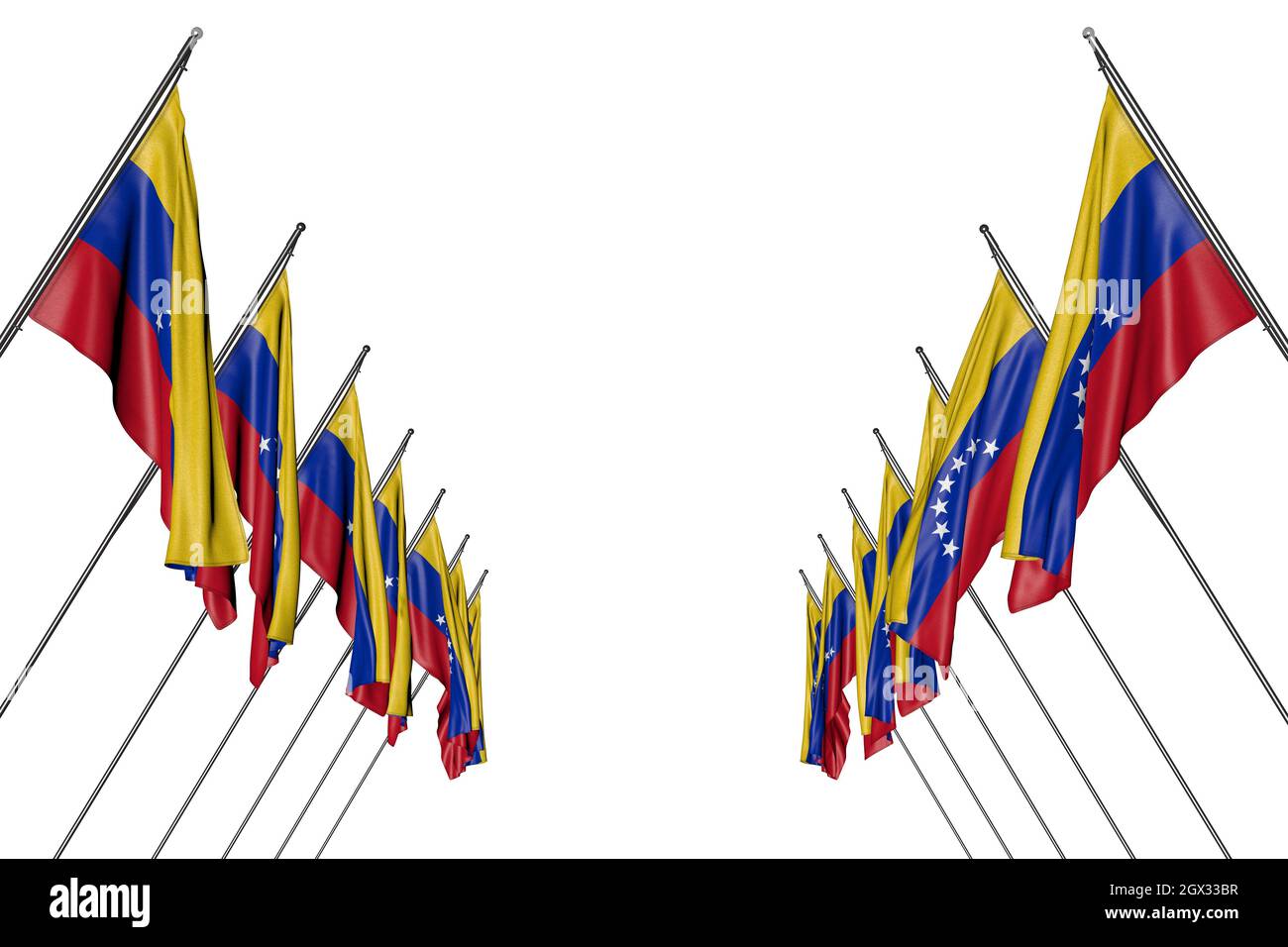 wonderful many Venezuela flags hanging on diagonal poles from left and ...