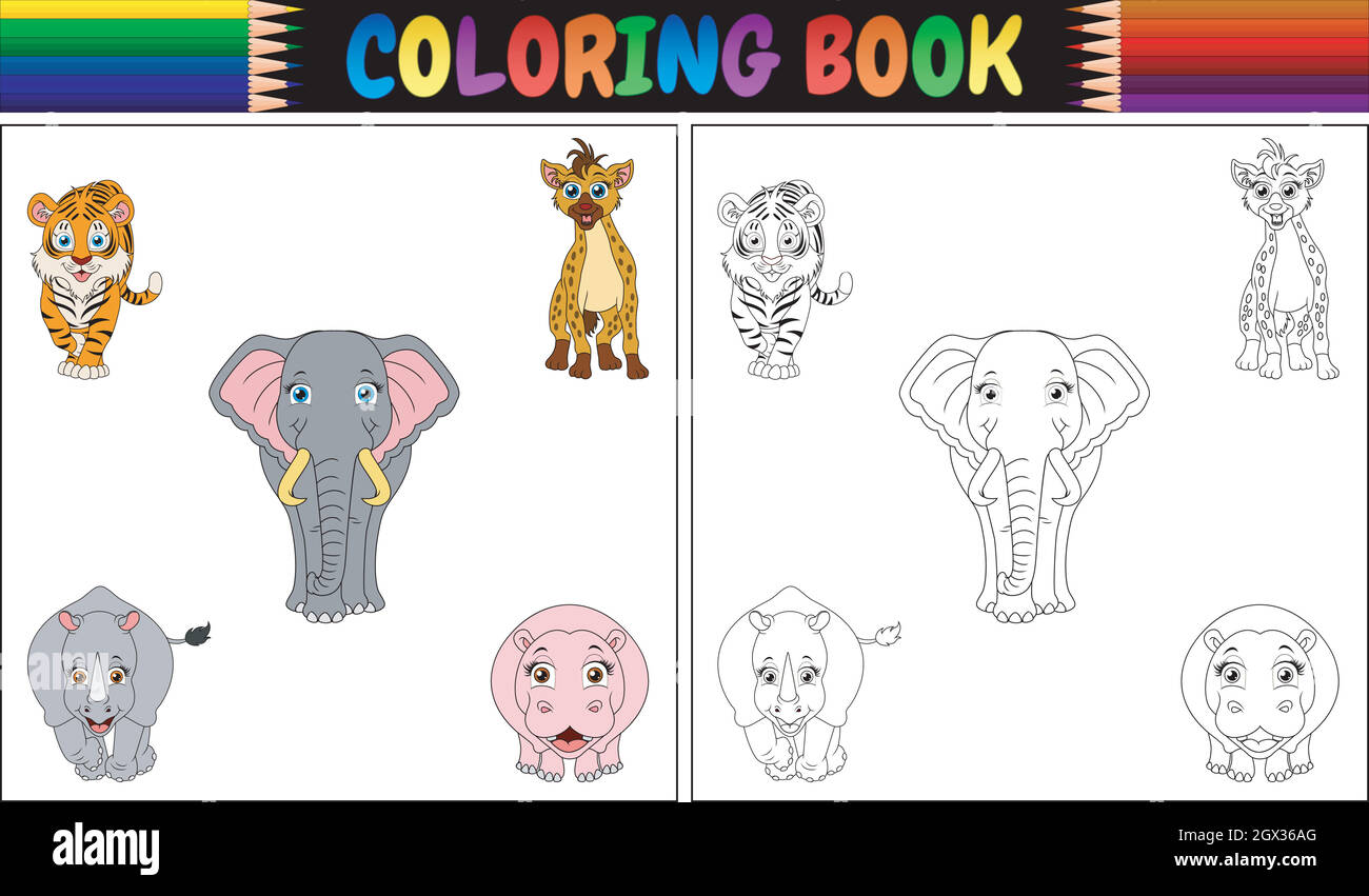 Coloring book with wild animals cartoon Stock Vector Image & Art - Alamy