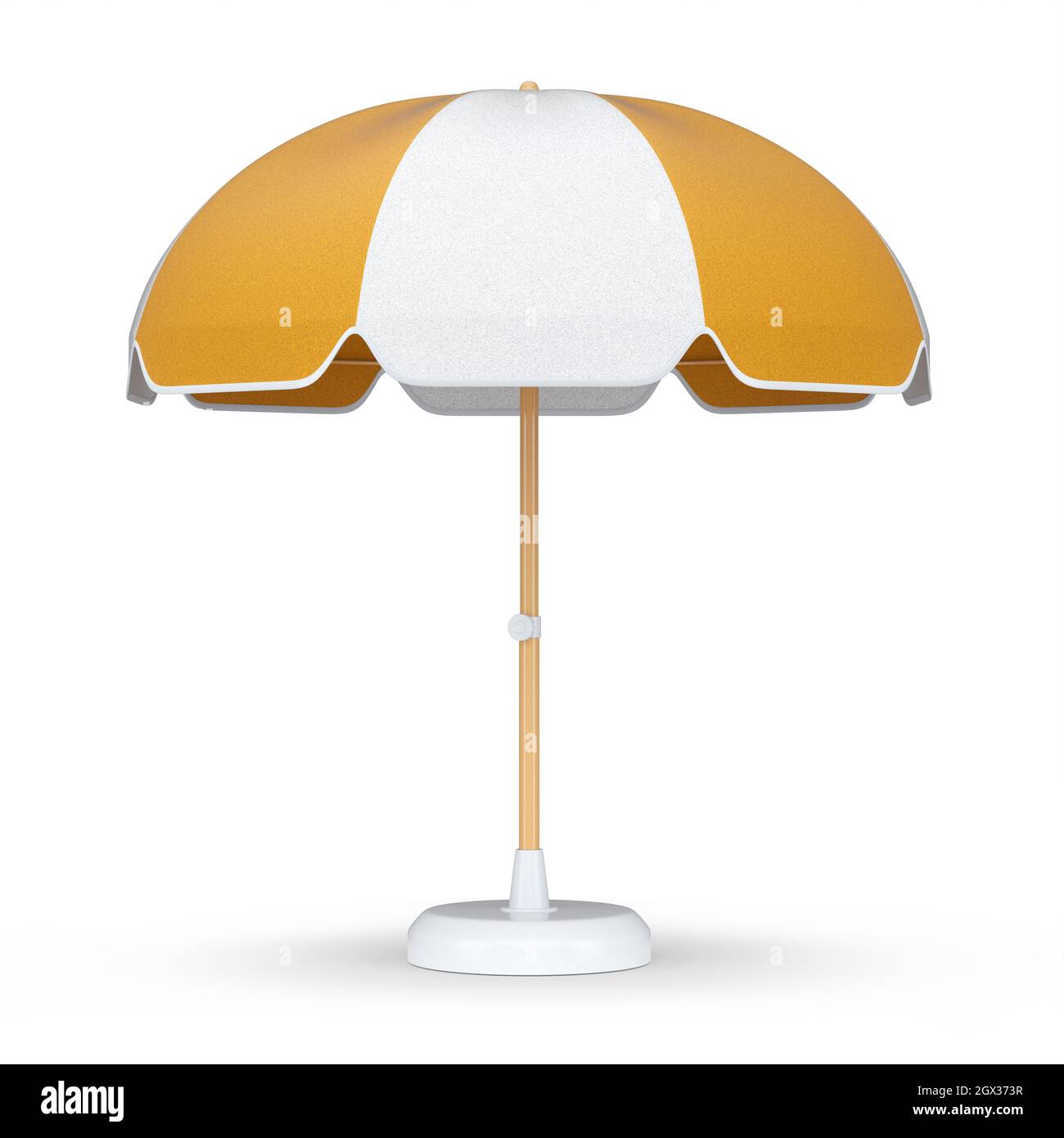 Orange striped beach umbrella for lounge zone on seashore isolated on ...