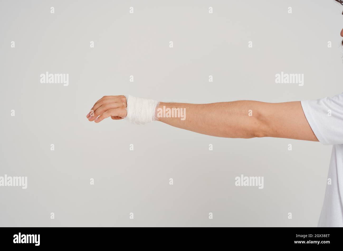 bandaged hand close-up injury medicine hospital Stock Photo - Alamy