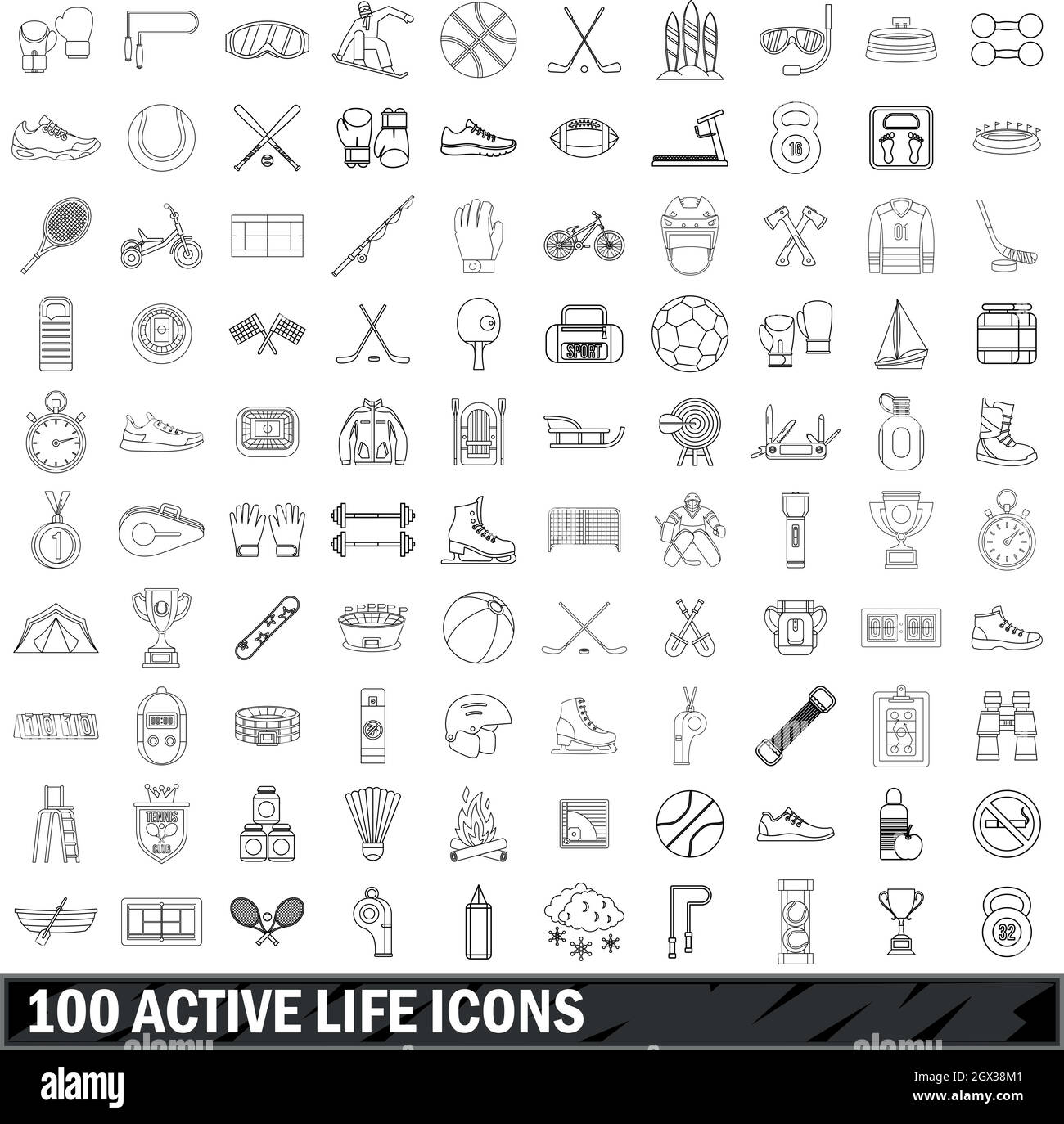 100 active life icons set, outline style Stock Vector Image & Art - Alamy