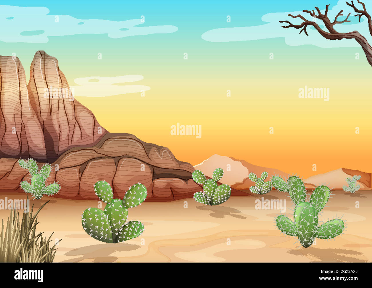 Desert with rock mountains and cactus landscape at day time scene Stock Vector Image & Art - Alamy