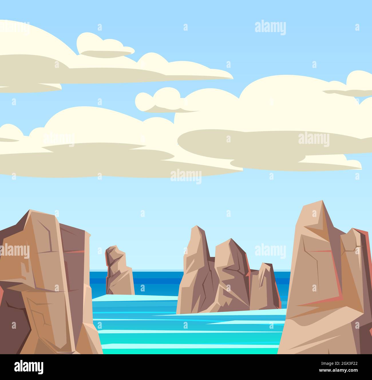 Rocks in the azure calm sea. Cliffs in the ocean water. Illustration of ...