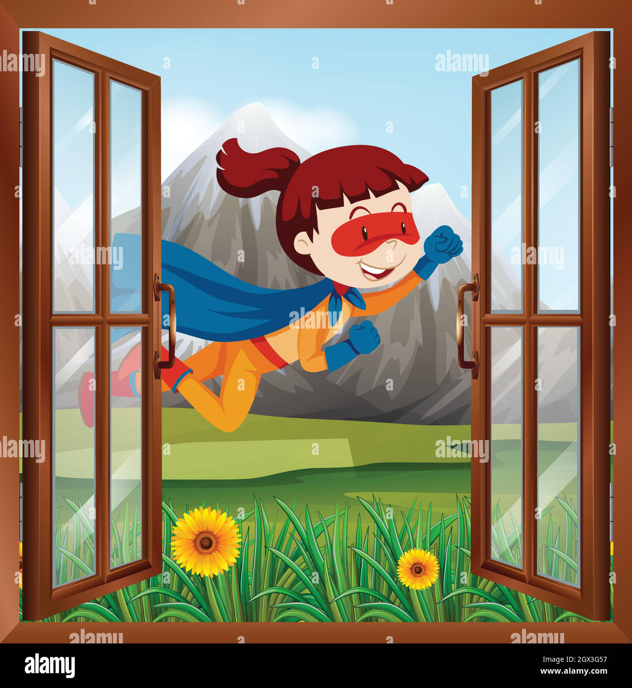 Female superhero flying on the window Stock Vector Image & Art - Alamy