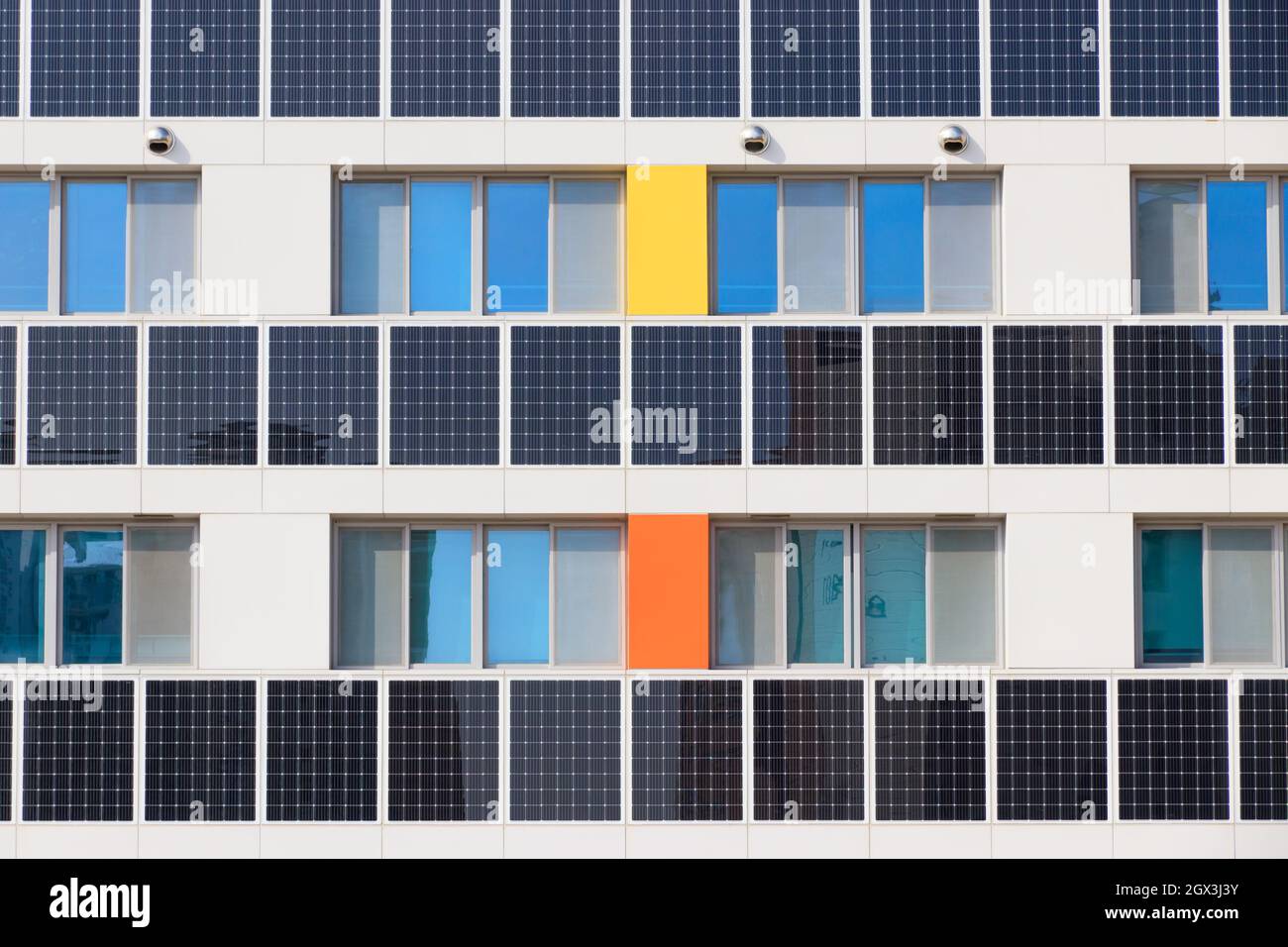 Building solar panels. Solar elementary school building. Eco-friendly ...