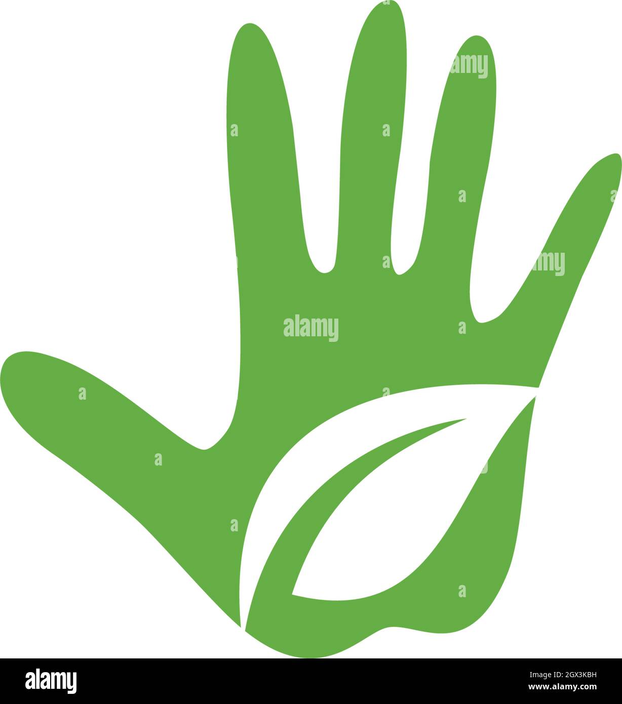 green leaf in hand ecology nature element vector icon Stock Vector ...