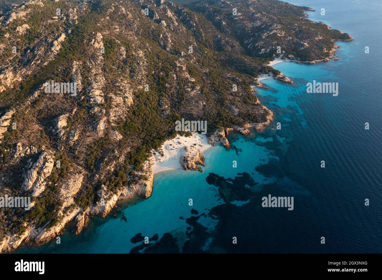 View from above, stunning aerial view of Spargi Island with Cala Soraya ...