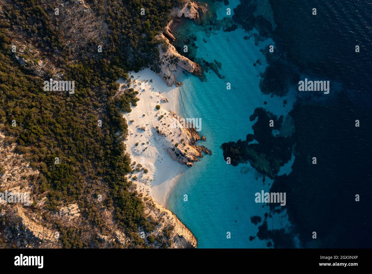 View from above, stunning aerial view of Spargi Island with Cala Soraya ...