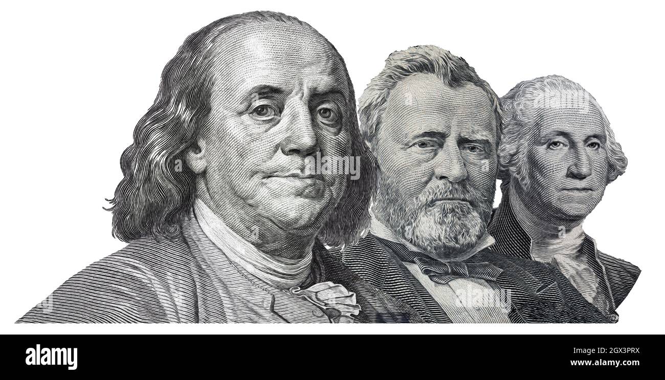 Benjamin Franklin, Ulysses S. Grant and George Washington cut on 100 ...