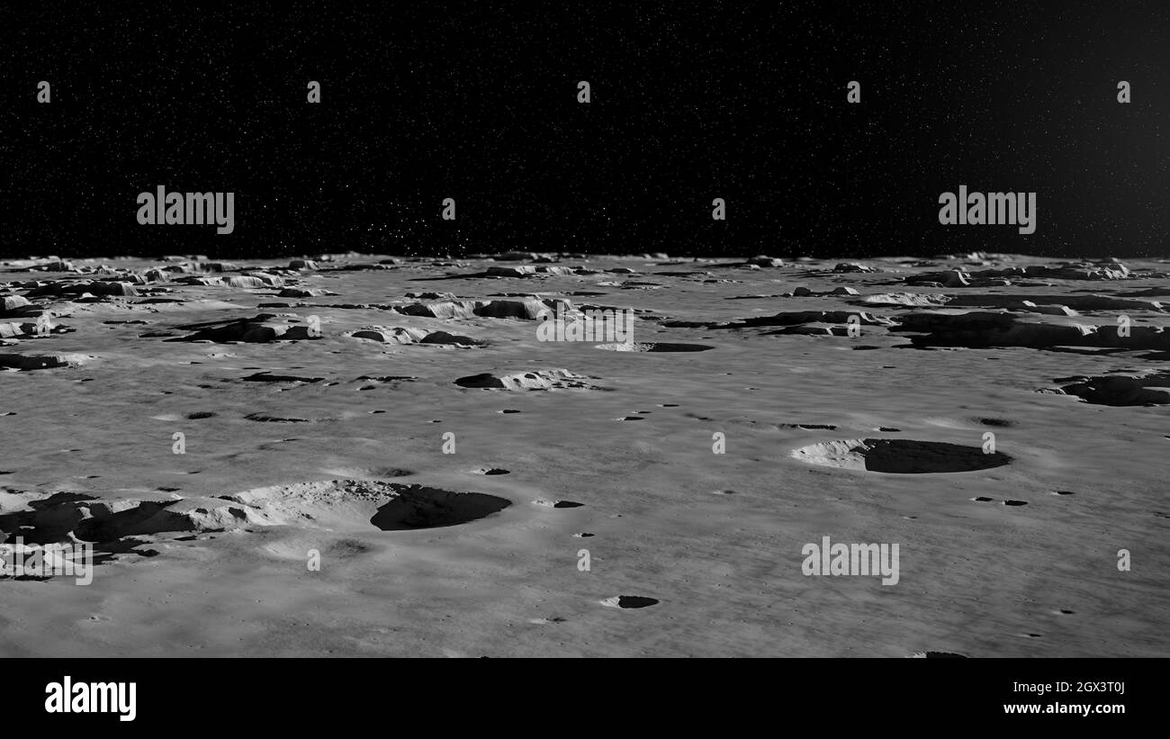 Moon surface, lunar landscape with impact crater Stock Photo - Alamy