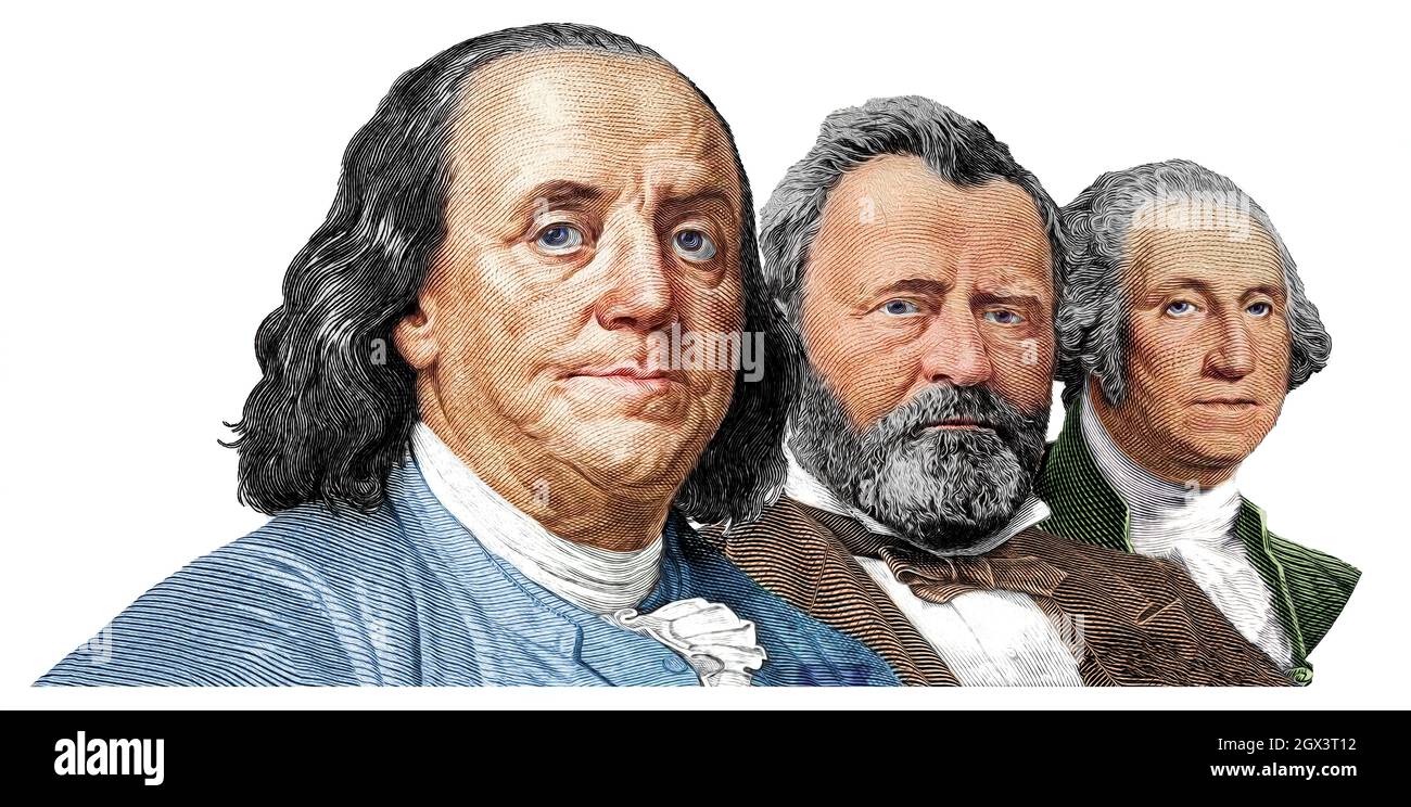 Benjamin Franklin, Ulysses S. Grant and George Washington cut on 100 ...