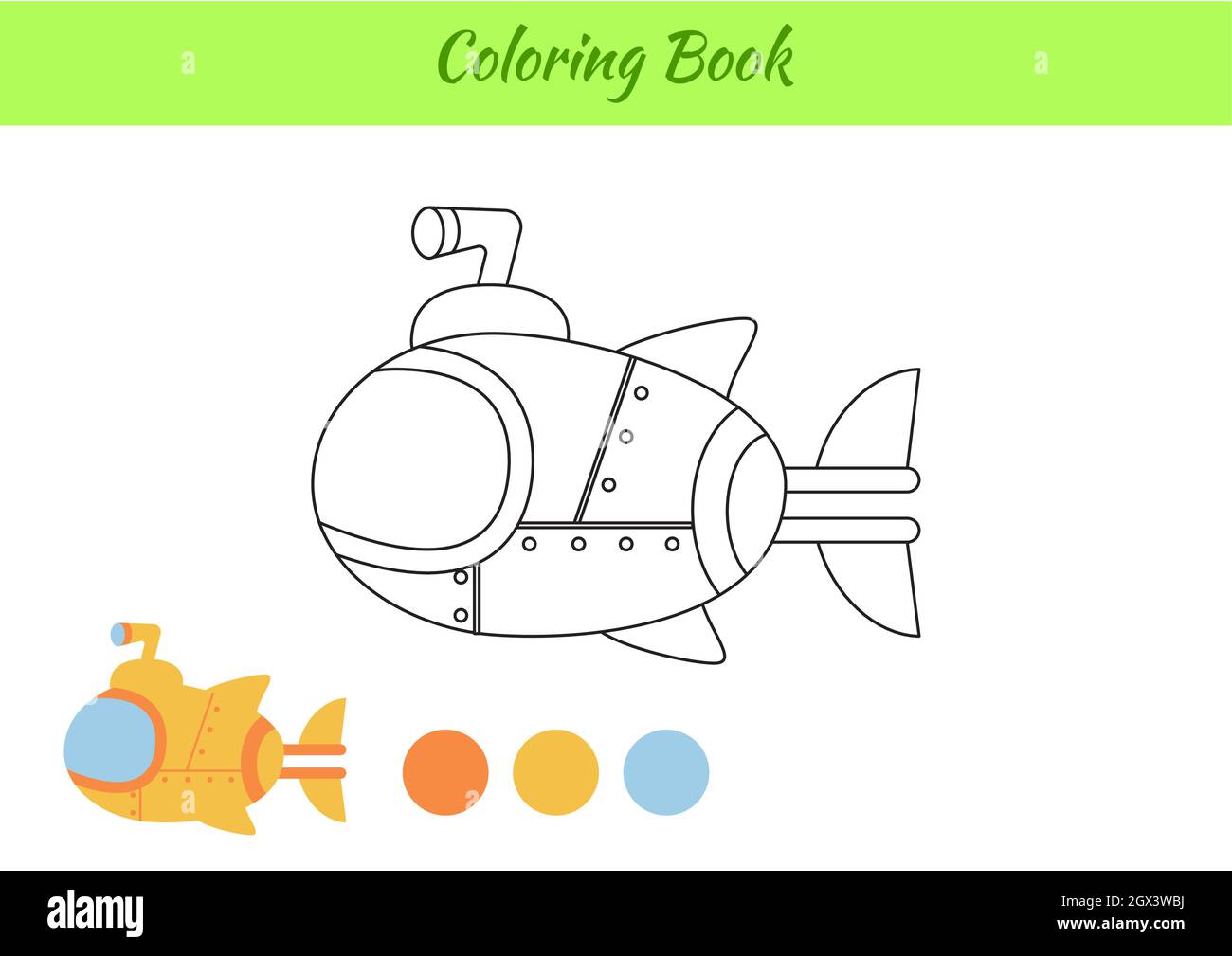 Coloring book submarine ship for children. Educational activity page ...
