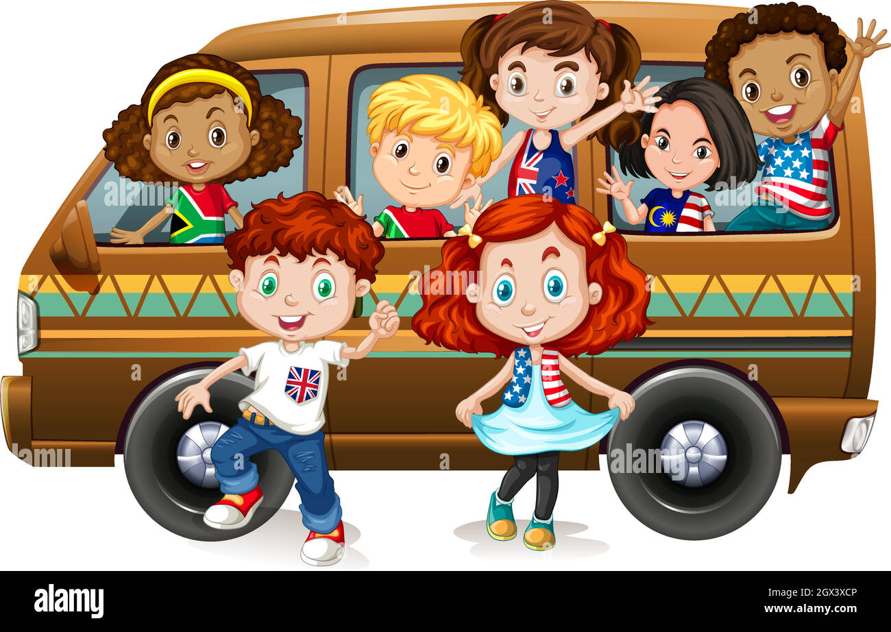 Boys and girls riding on van Stock Vector Image & Art - Alamy