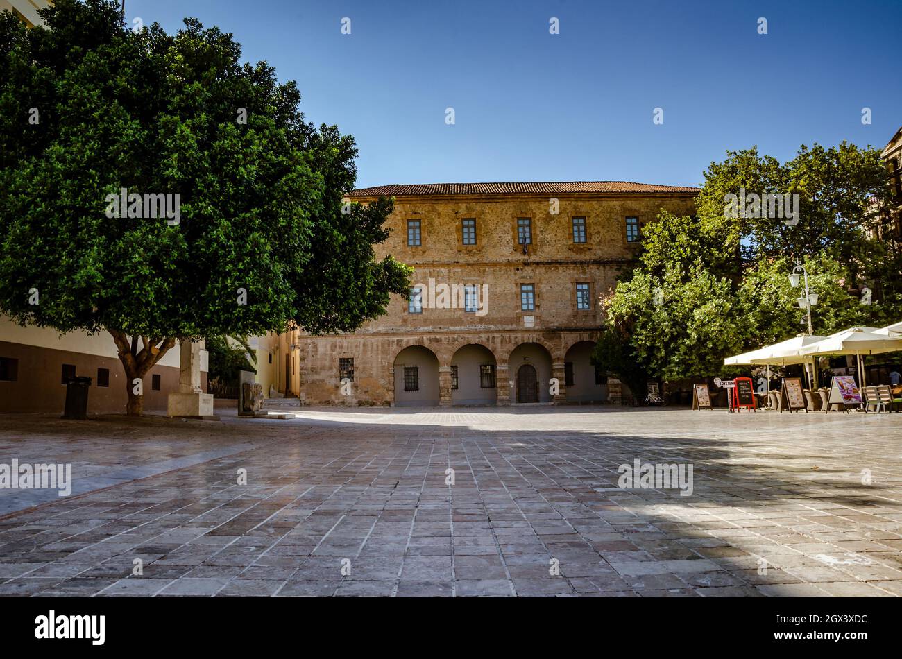 Beautiful decorated streets of Nafplion with traditional architectural ...