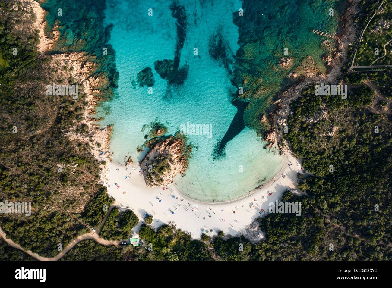 View from above, stunning aerial view of a green coast with the ...