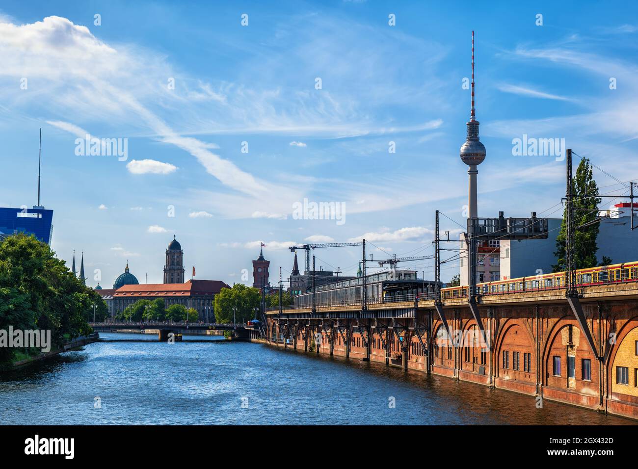 Germany, city of Berlin, river view skyline with TV Tower and ...