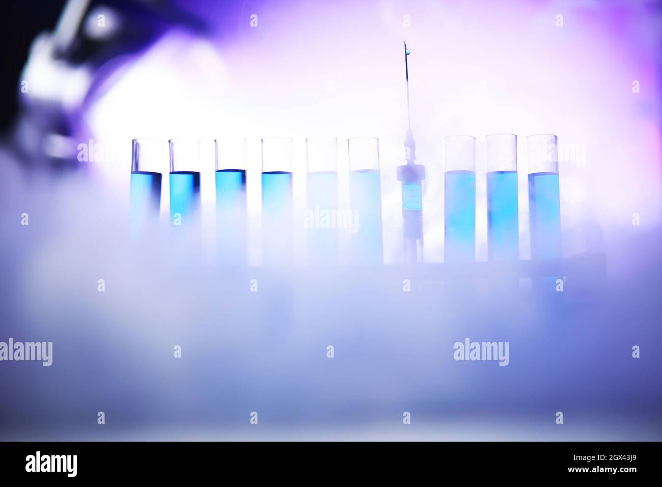 Test tube of glass overflows new liquid solution potassium blue ...