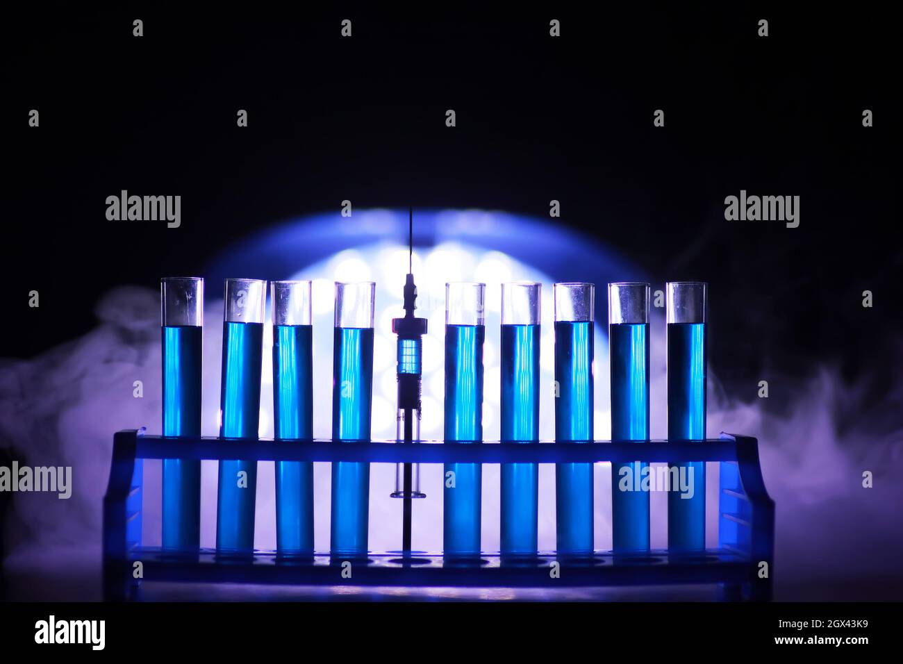 Test tube of glass overflows new liquid solution potassium blue ...