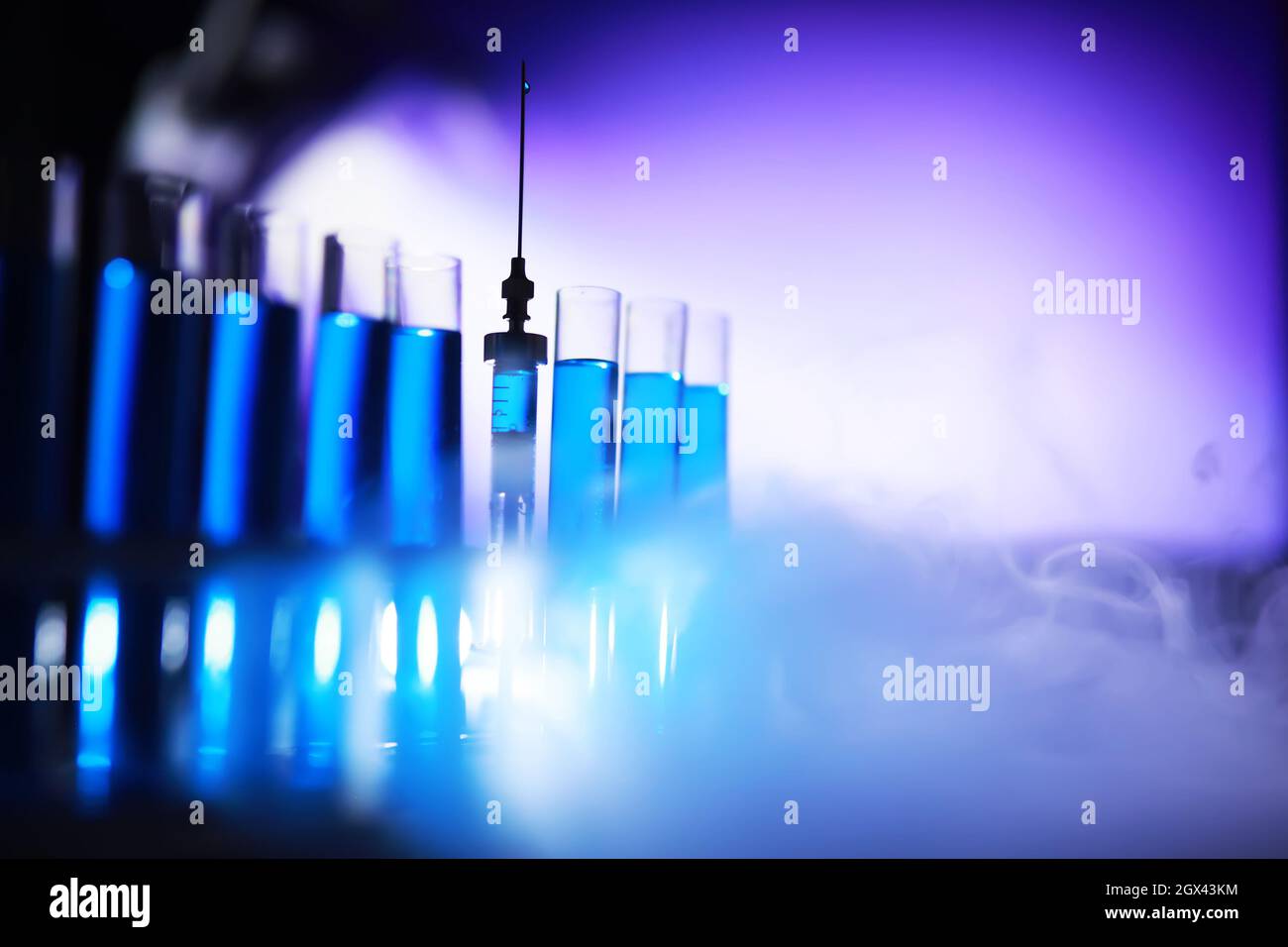 Test tube of glass overflows new liquid solution potassium blue ...