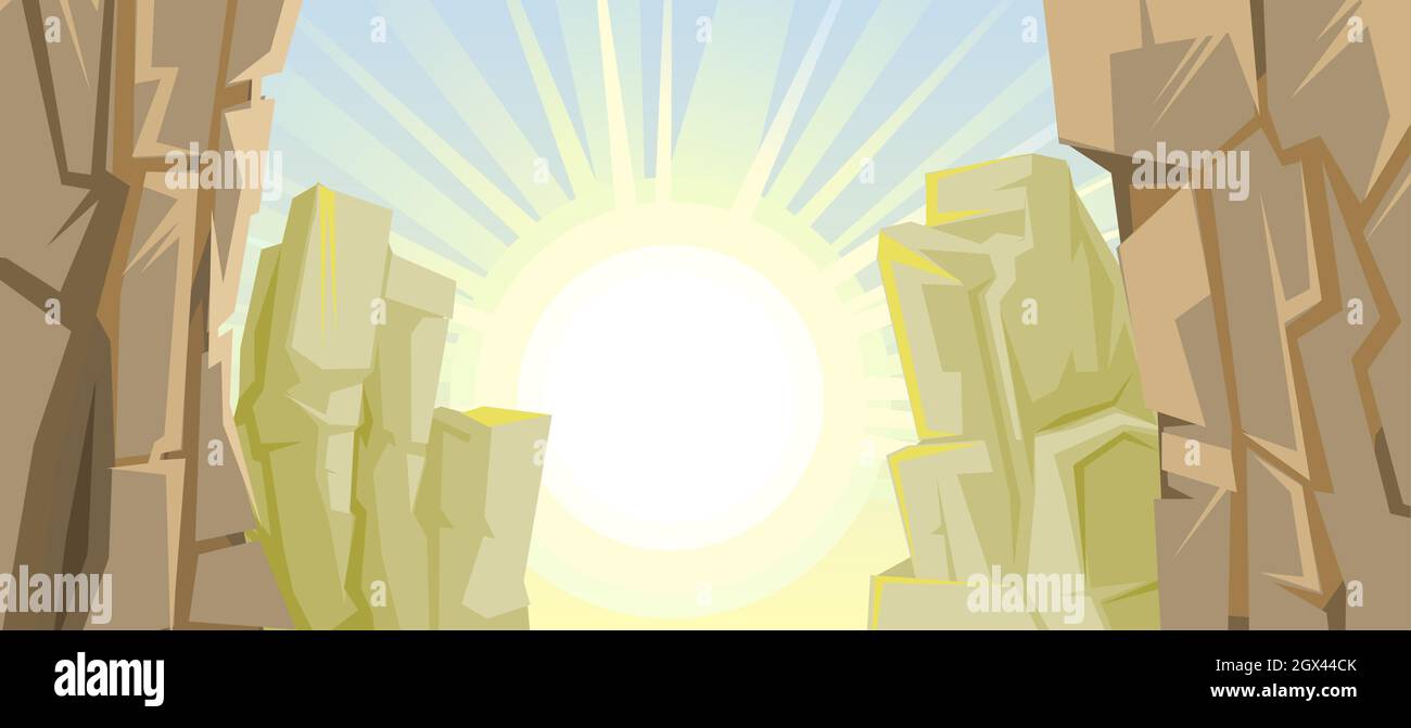 Rocky cliffs. Morning lights of a sun.vPeaks of rocky mountains. Stone ...