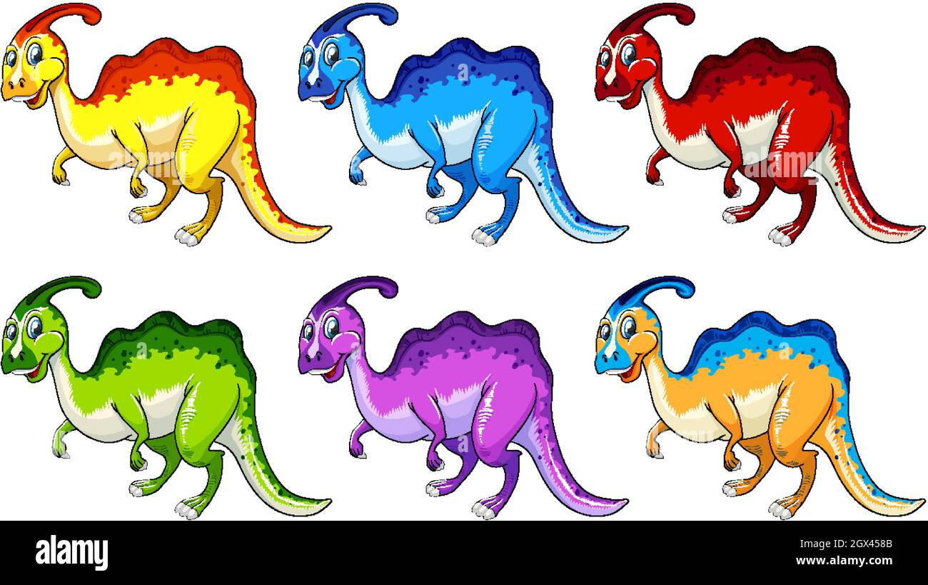 Set of Parasaurus dinosaur cartoon character illustration Stock Vector ...