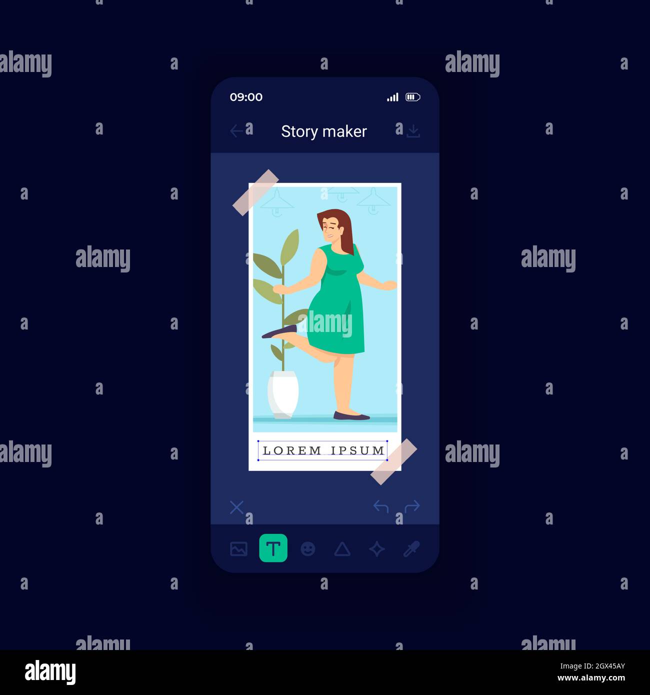 Photo editor night mode smartphone interface vector template Stock ...