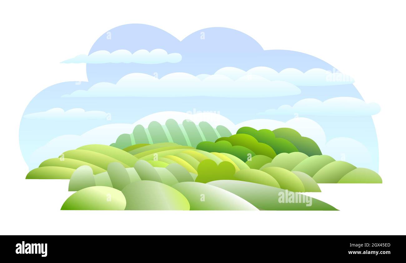 Rural hills. Farm cute landscape. Funny cartoon design illustration ...