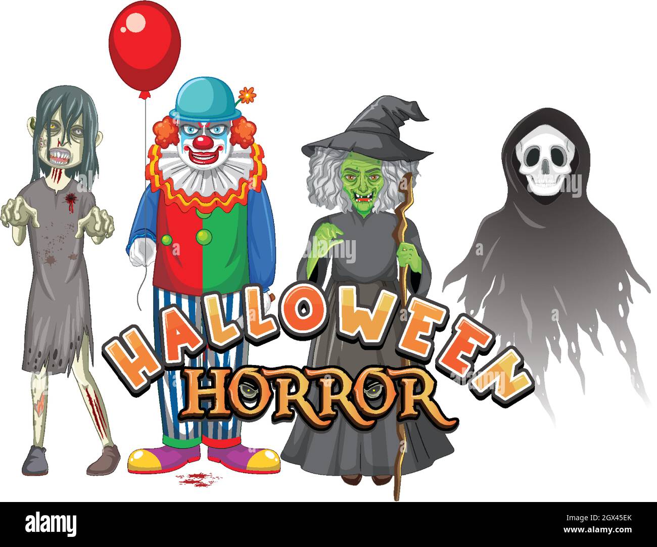 Halloween Horror text design with Halloween ghost characters ...