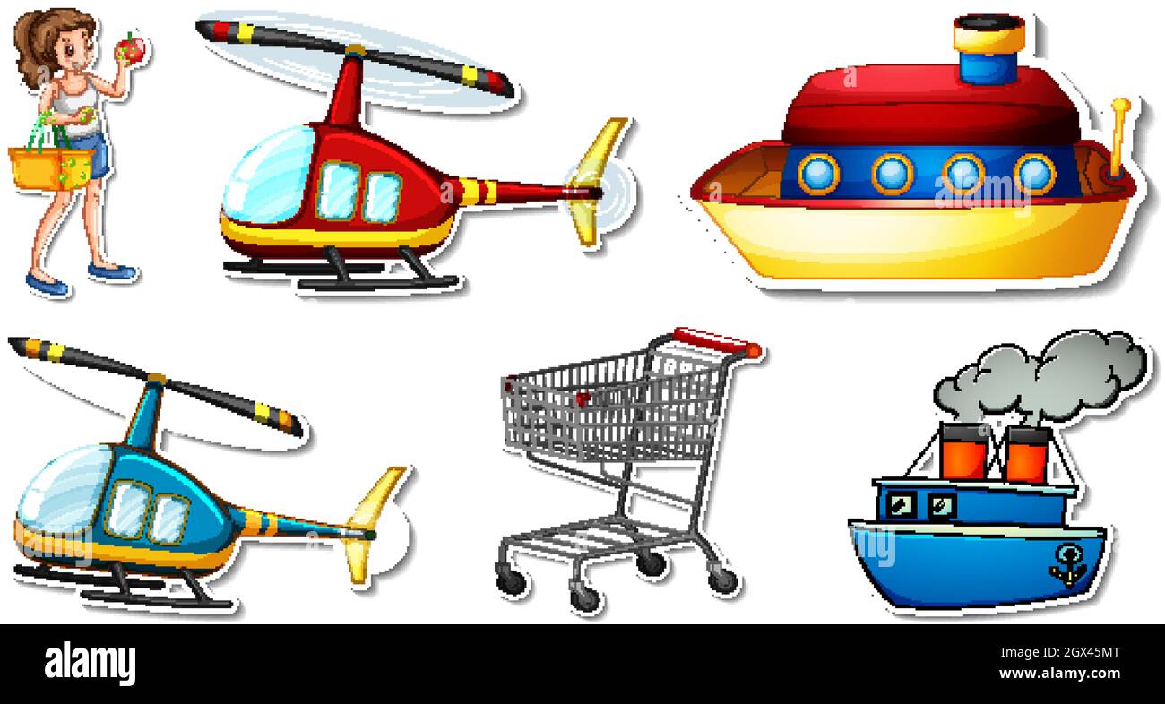 Random stickers with transportable vehicle objects illustration Stock ...