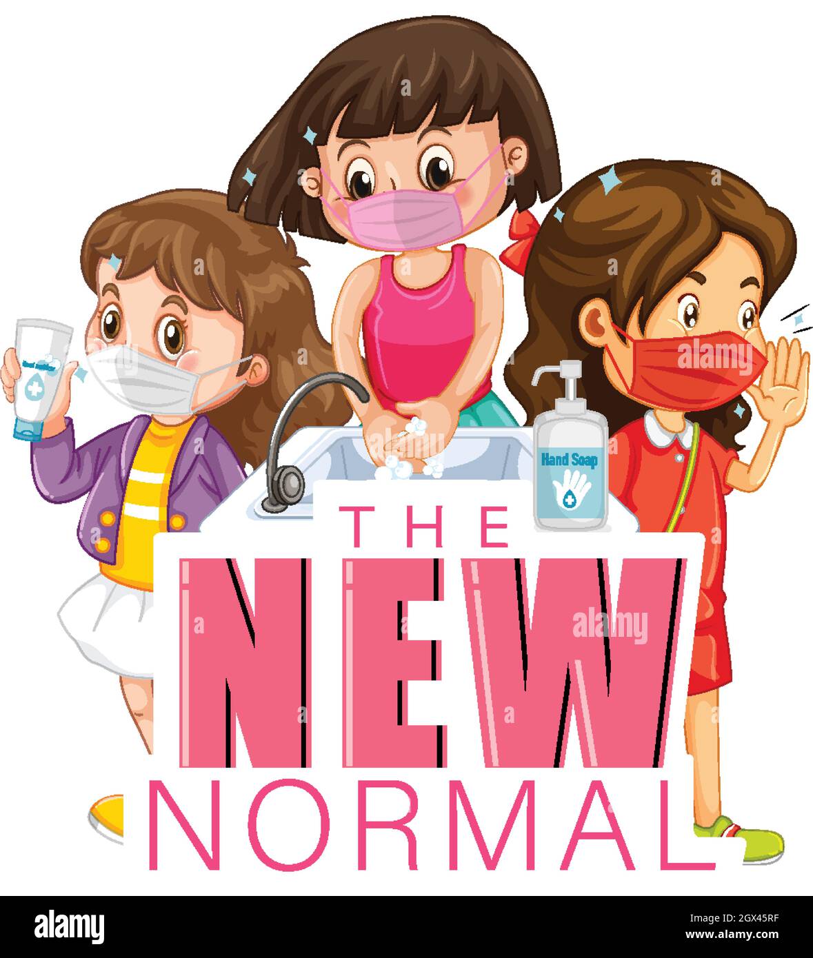 The New Normal with children character wearing mask illustration Stock ...