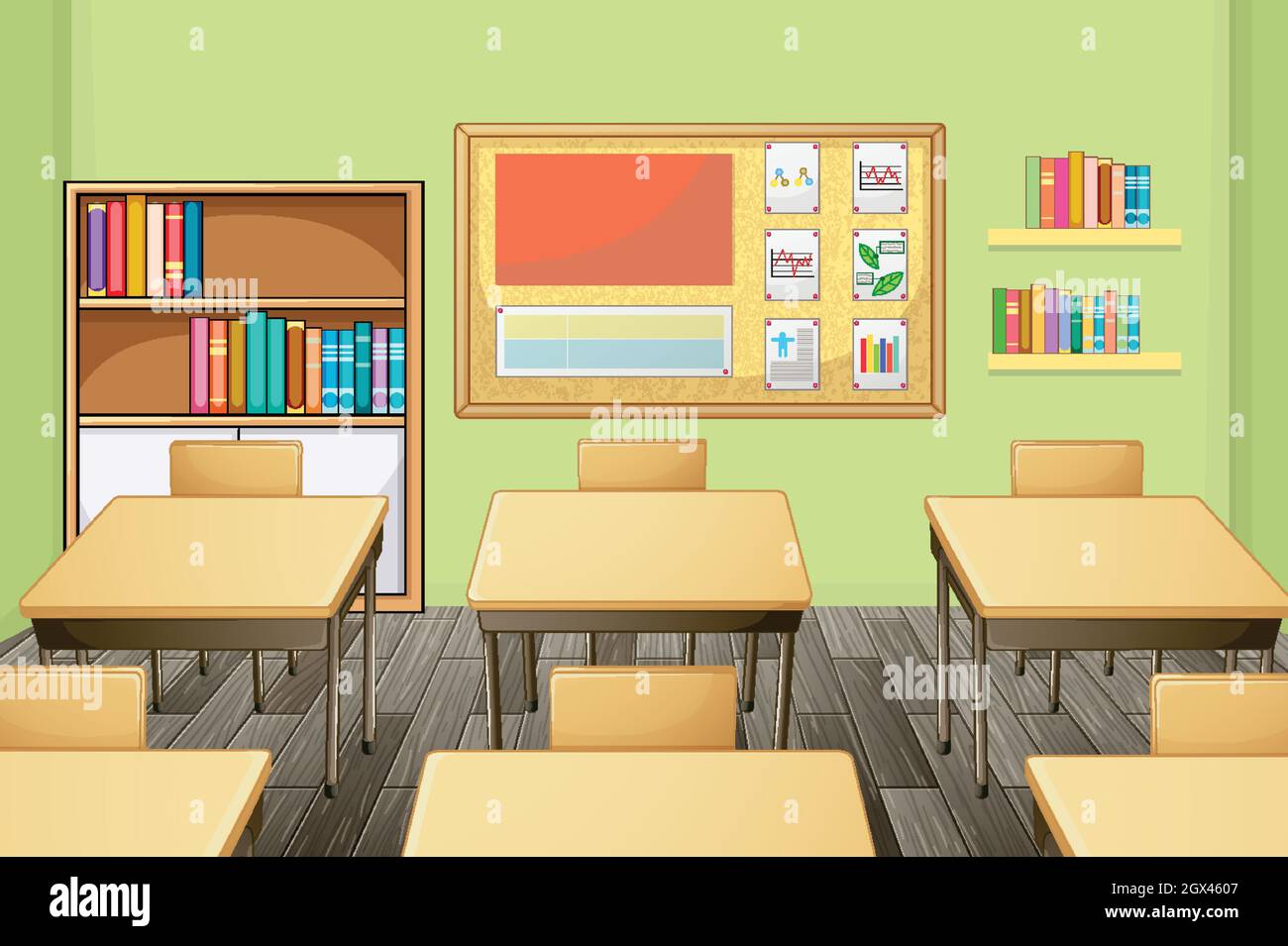 Classroom interior design with furniture and decoration illustration ...