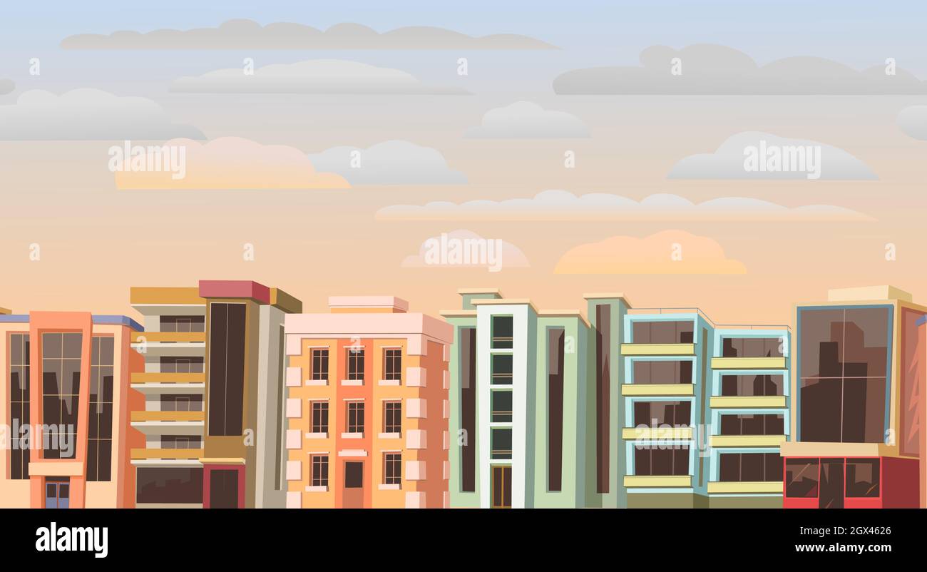 Town street. Residential area. Townhouses along the line. Cozy ...