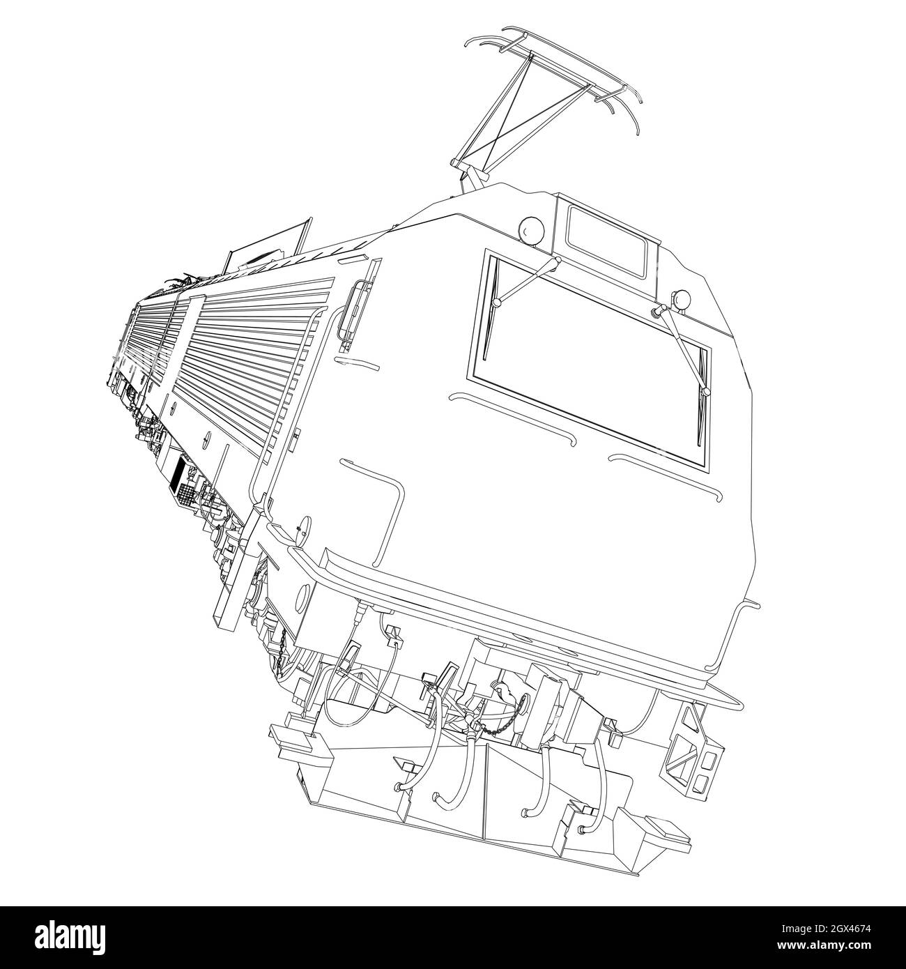 Electric locomotive contour from black lines isolated on white ...